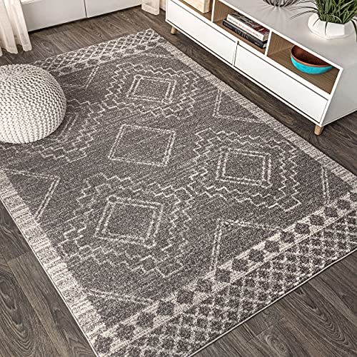 JONATHAN Y MOH200C-8 Amir Moroccan Beni Souk Indoor Area-Rug Bohemian Farmhouse Rustic Geometric Easy-Cleaning Bedroom Kitchen Living Room Non Shedding, 8 X 10, Gray,Cream