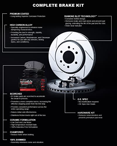R1 Concepts Front Brakes and Rotors Kit |Front Brake Pads| Brake Rotors and Pads| Performance Off-Road/Tow Brake Pads and Rotors| Hardware Kit WLVH1-40058