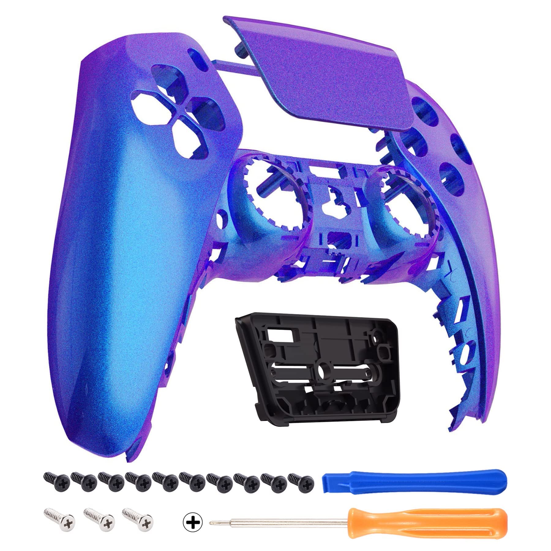 eXtremeRate Chameleon Purple Blue Glossy Touchpad Front Housing Shell Compatible with Controller, DIY Replacement Shell Custom Touch Pad Cover Faceplate Compatible with Controller