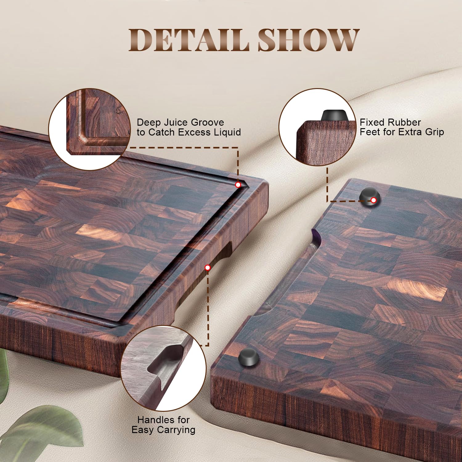 COCOBOSS Walnut Cutting Boards for Kitchen Chopping Board End Grain Cutting Board Premium Black Walnut Wood Cutting Board with Juice Groove, Non-Slip Feet & Handles(13.5 x 9.4 x 1.0 Inch, Gift Box)