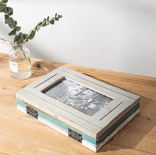 Rustic Trifold Picture Frame 3 Folding 4X6 Hinged Triple Distressed Photo Frame for Home Office Desk, Gift for Halloween, Thanks Giving Day, Christmas, New Year, Birthday, Anniversary, Mother's Day