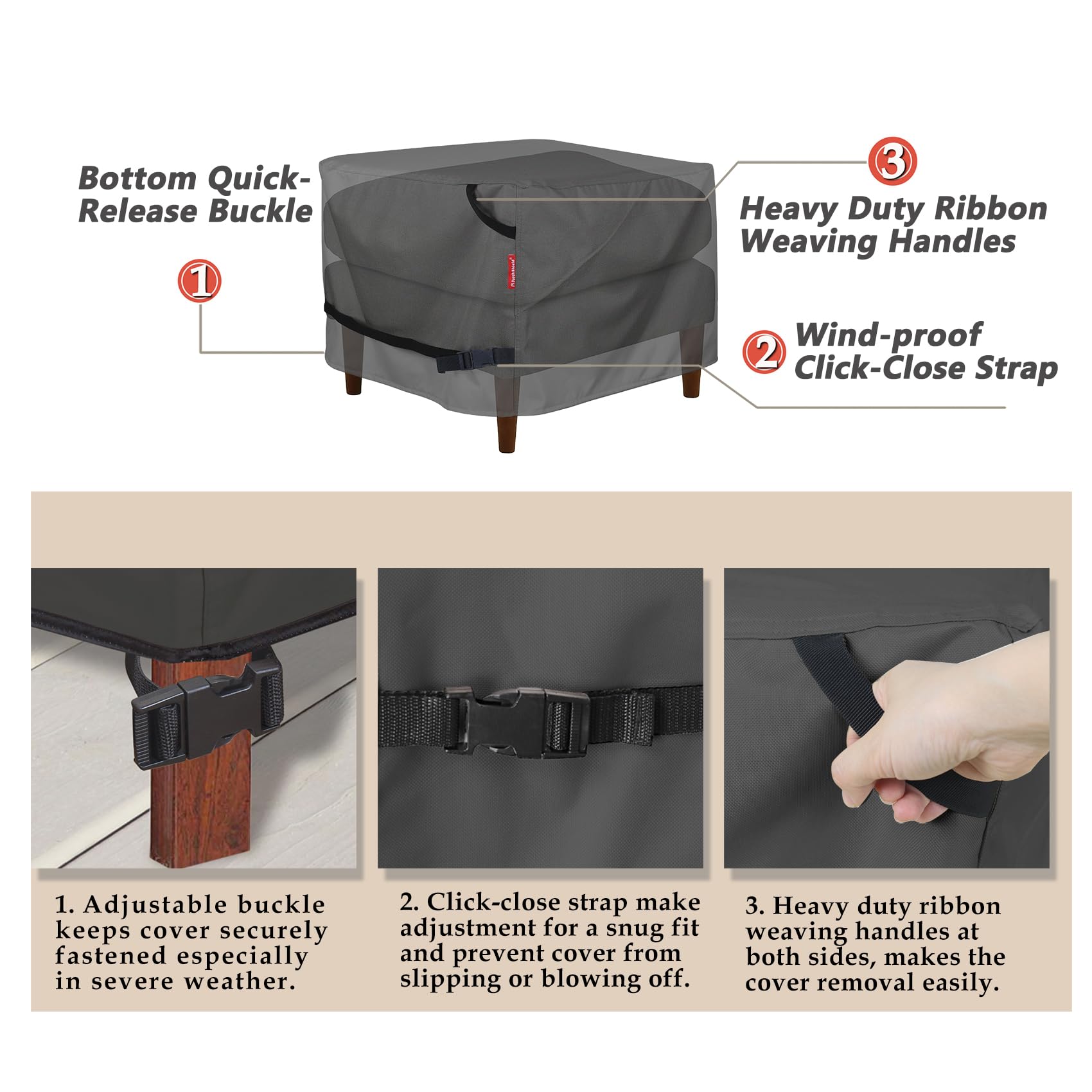 Porch Shield Patio Ottoman Cover - Waterproof Outdoor Square Side Table Covers β 27L x 27W x 18H inch, Black