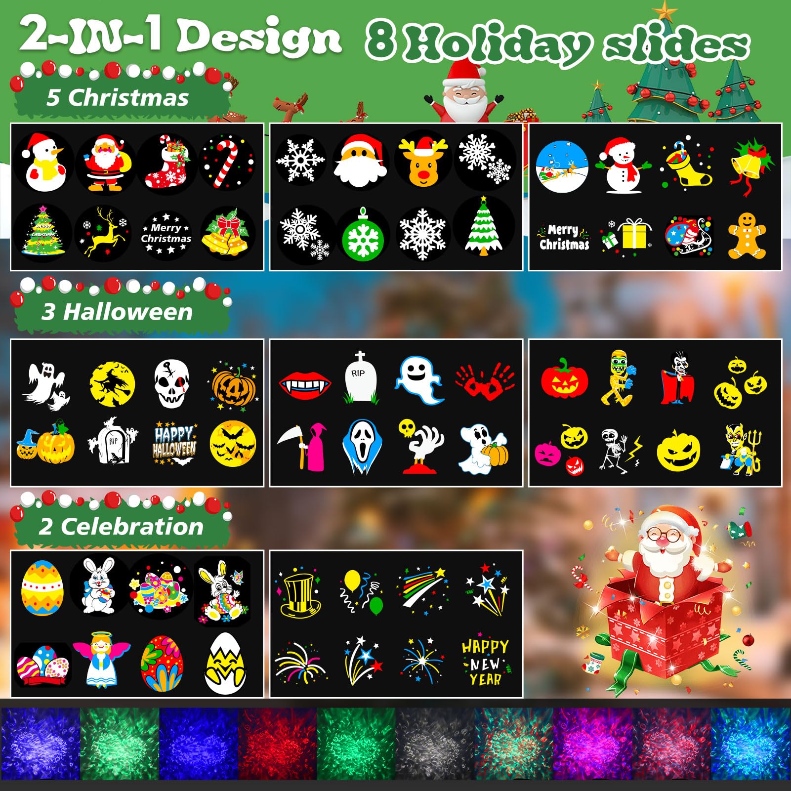 Christmas Projector Lights Outdoor 2-In-1 64 HD Effects Patterns & 3D Ocean Wave Snowflake Christmas Holiday Projector Light Waterproof IP65 with Remote Control Timer Home Garden Party Xmas Decor Gift