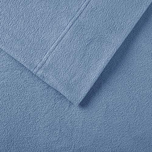 True North by Sleep Philosophy Micro Fleece Bed Sheet Set, Warm, Sheets with 14" Deep Pocket, for Cold Season Cozy Sheet-Set, Matching Pillow Case, Queen, Blue, 4 Piece