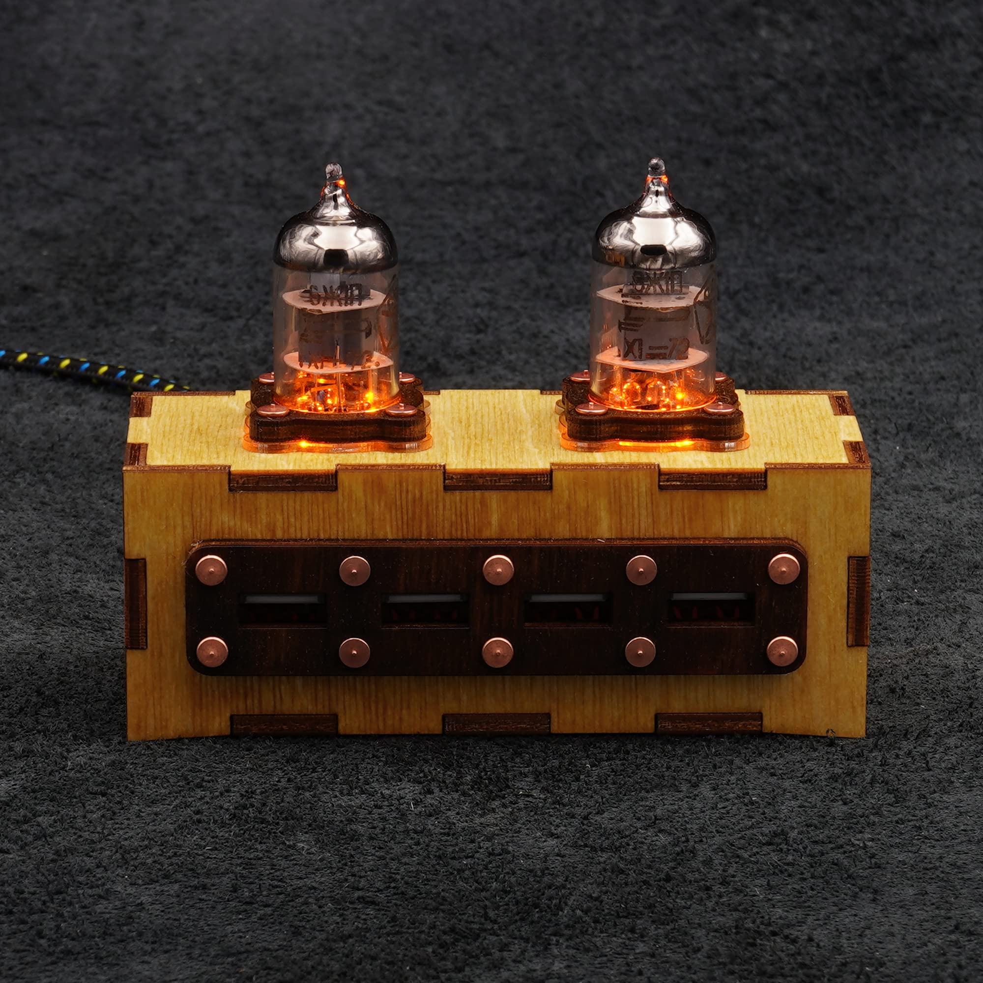 Handmade Wooden 4-Port USB Hub - Dual Orange Pentode Radio Tube - Unique Design - Steampunk/Industrial Style - USB 2.0 - Durable 1M(3FT) Cable