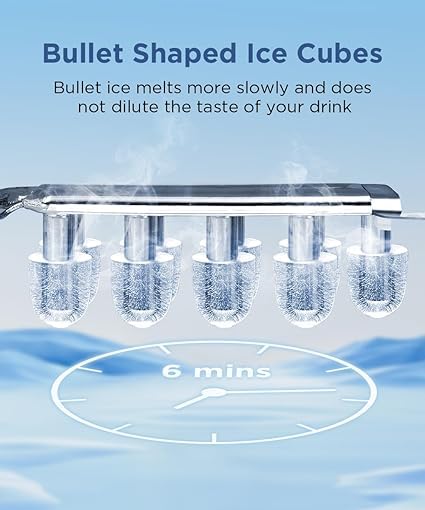 FLAZY Ice Maker Countertop, Portable Ice Machine with Self-Cleaning, 26.5lbs/24Hrs, 9 Bullet Ice Cubes in 6 Mins, Ice Basket and Scoop, Ideal for Home, Kitchen, Bar, Camping