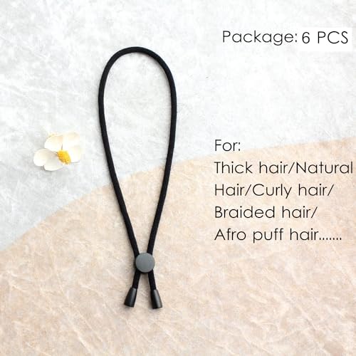 Degfey 6PCS New Adjustable Hair Ties Long Headband for Natural, Thick, Kinky & Curly Afro Puff Ponytail Holder for Women (Style A-BLACK-6PCS)