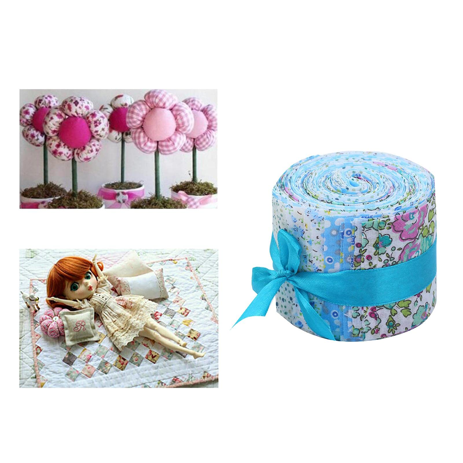 Colcolo 20Pcs 2.4 inch Jelly Fabric Roll Floral Printed Precut Craft for Scrapbooking, Blue