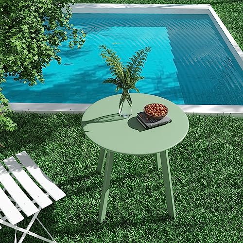 Nalupatio Patio Round Outdoor Coffee Table Side Table Round end Table Weather Resistant Steel Large/Normal Round End Table Outdoor Side Table for Balcony, Porch, Deck, Poolside Yard Garden