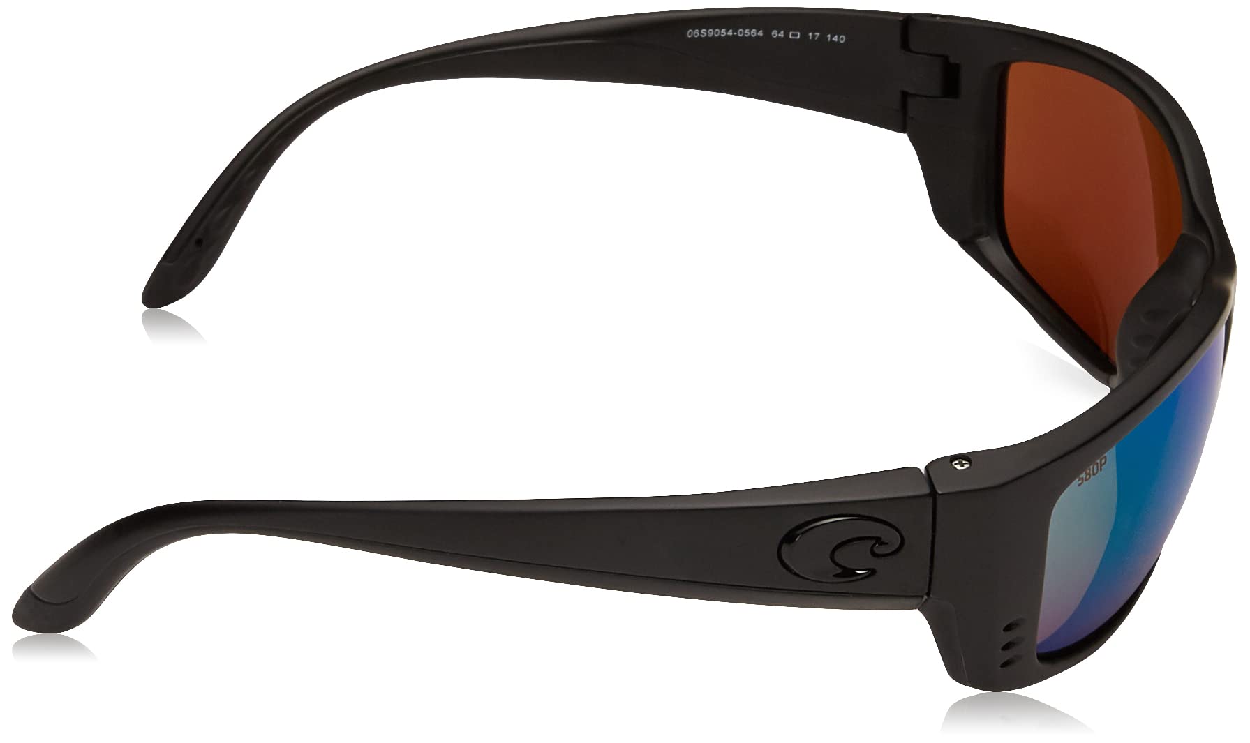 Costa Del Mar Mens Fisch Rectangular Sunglasses, Blackout/Copper Green Mirrored Polarized-580G, 64 mm