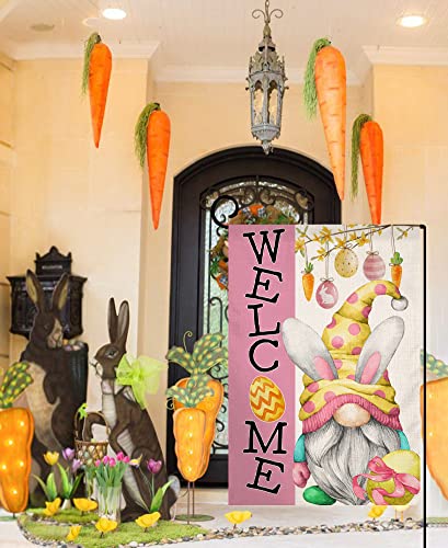 Easter Gnome Garden Flag 12x18 Vertical Double Sided Welcome Spring Easter Eggs Farmhouse Holiday Outside Decorations Burlap Yard Flag BW246