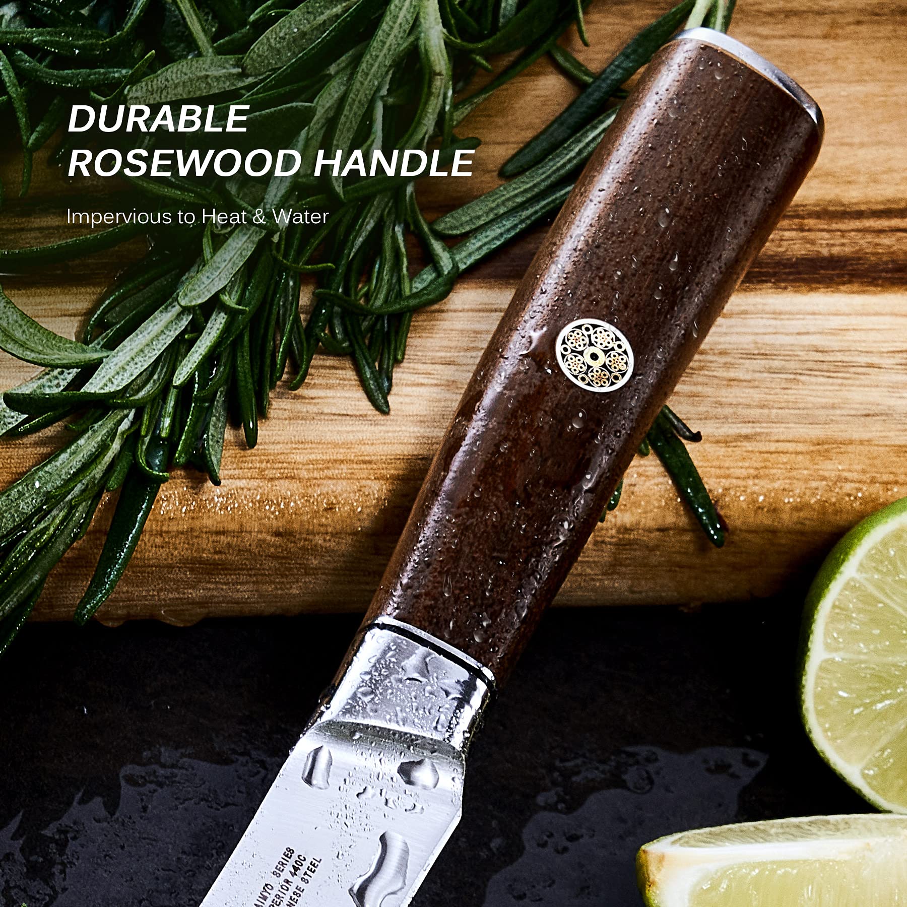 KYOKU Daimyo Series 7" Santoku Knife + 4.5'' Paring Knife + 5'' Utility Knife - Japanese 440C Stainless Steel - Rosewood Handle
