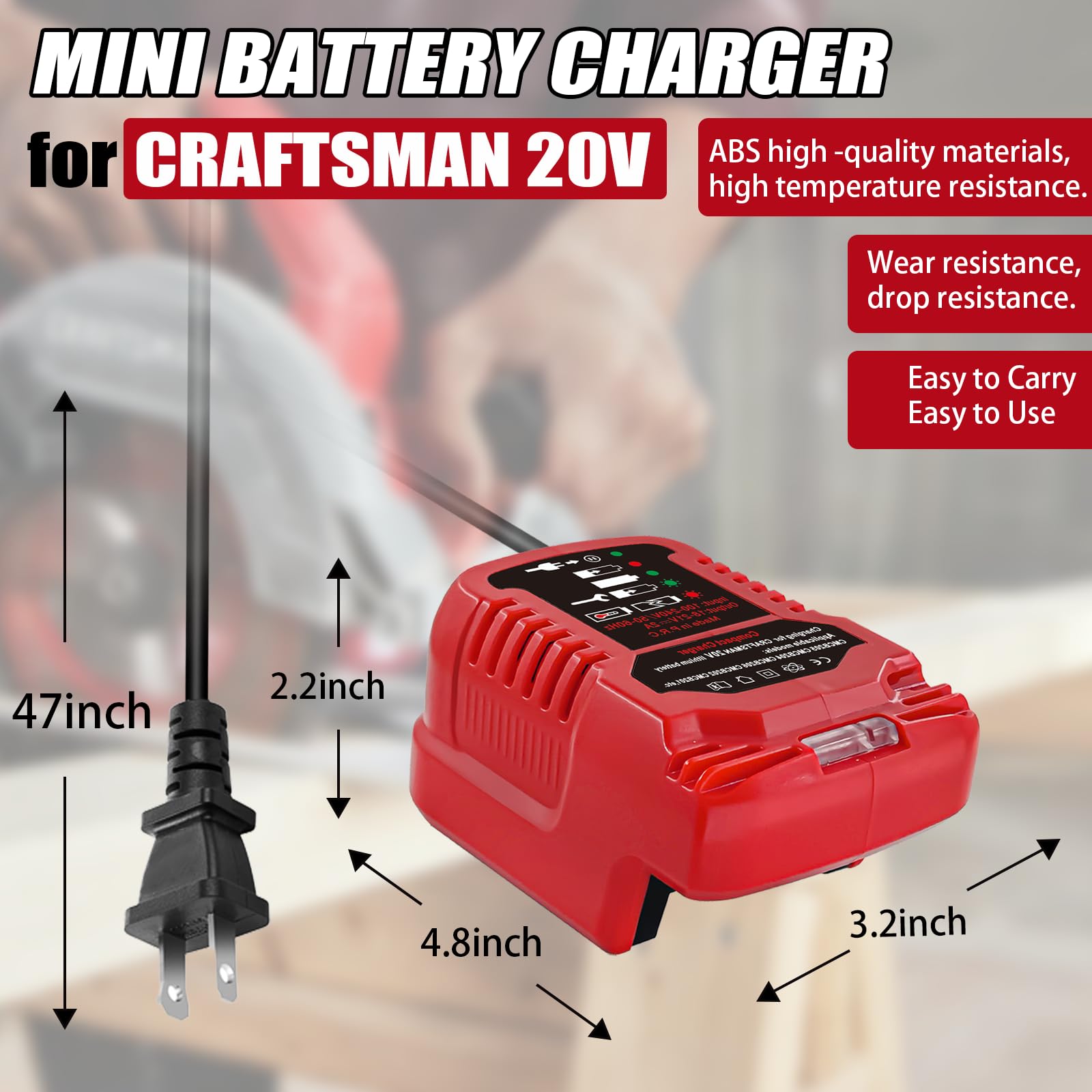 Laimiao Replacement Mini Charger for Craftsman 20V Battery,Compatible with Craftsman V20 Lithium Battery CMCB204 CMCB202 CMCB201 CMCB209 CMCB205 (Only for V20 Series,Battery Not Included)