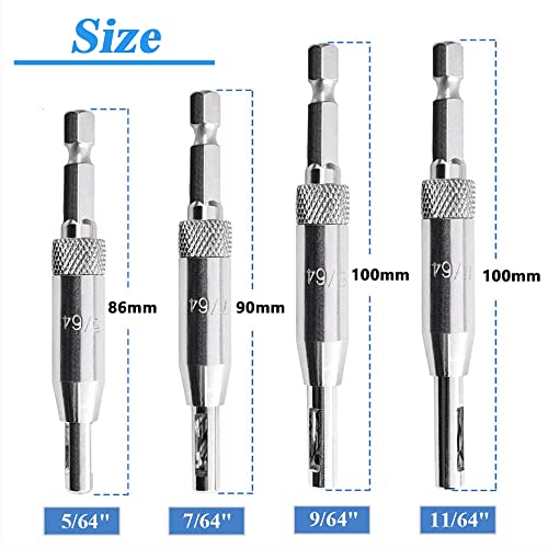 Eyech 4Pcs HSS Door Window Cabinet Self Centering Hinge Drill Bits Set Center Hinge Drill Bit Mill Tool for Opening Hole-5/64 Inch 7/64 Inch 9/64 Inch 11/64 Inch