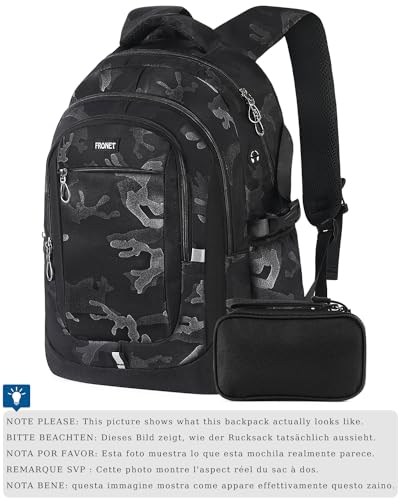 Laptop Backpack, Teenage Boys Men's Backpack Daypack 17-inch Computer Bags Work Business Travel Large Bookbag for Middle High School College Student, USB Charging Water Resistant Anti-Theft, Black