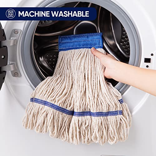 Eyliden Heavy Duty Commercial Cotton Mop Looped-End String Wet Industrial Mops 2pcs Cotton Head with Extendable Handle and Patent Stainless Steel Jaw Clamp Home Office Cement Floor Use
