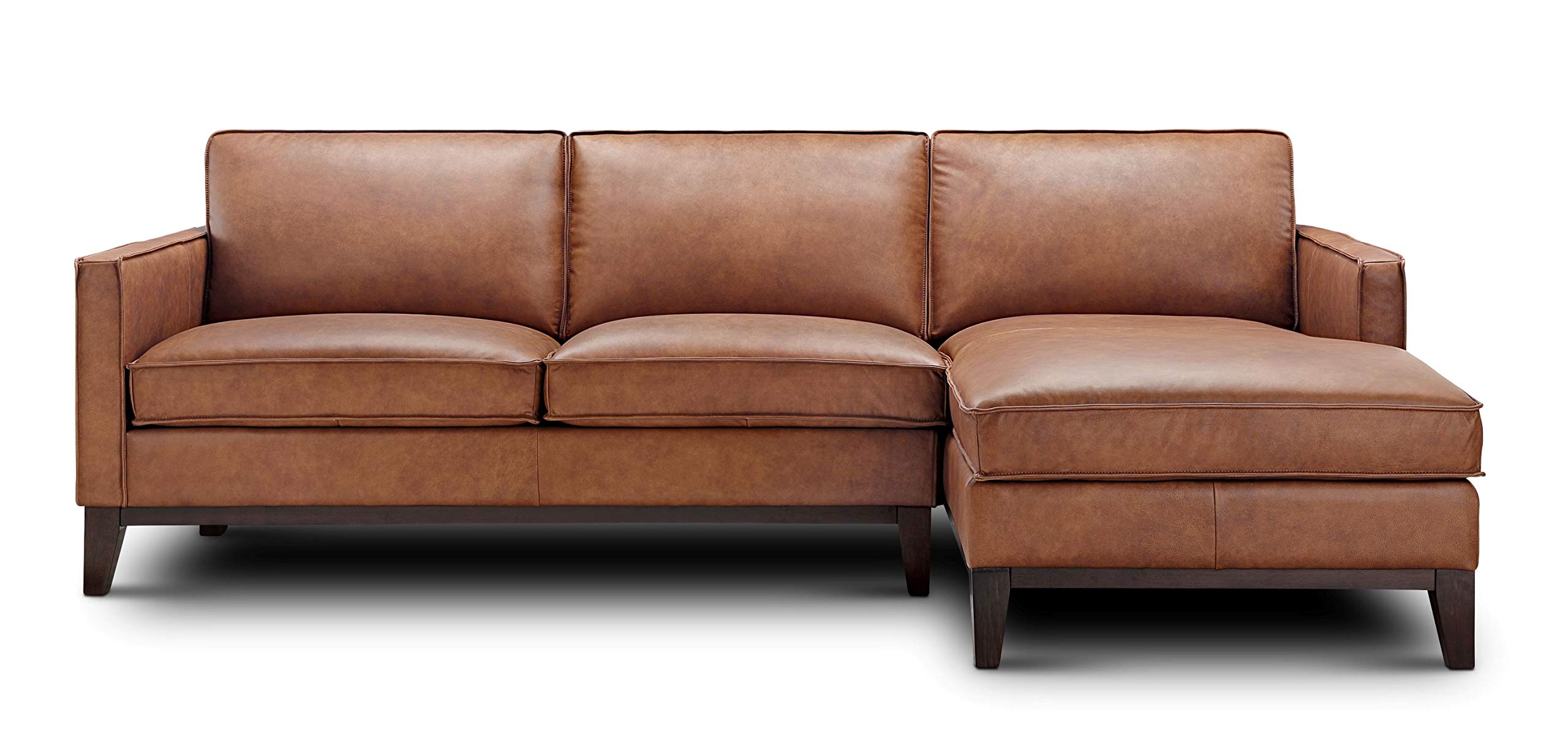 Pimlico 100 Percent Top Grain Leather L-Shaped Sectional with Chaise, Right Arm Facing, Brown