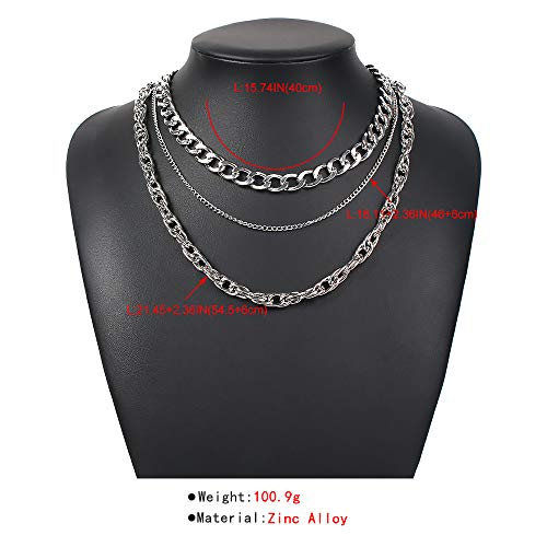 JWICOS Silver Miami Cuban Link Chain for Women and Girls Chunky Chain Necklace with Three Layer Boho Bohemia Choker (Silver)