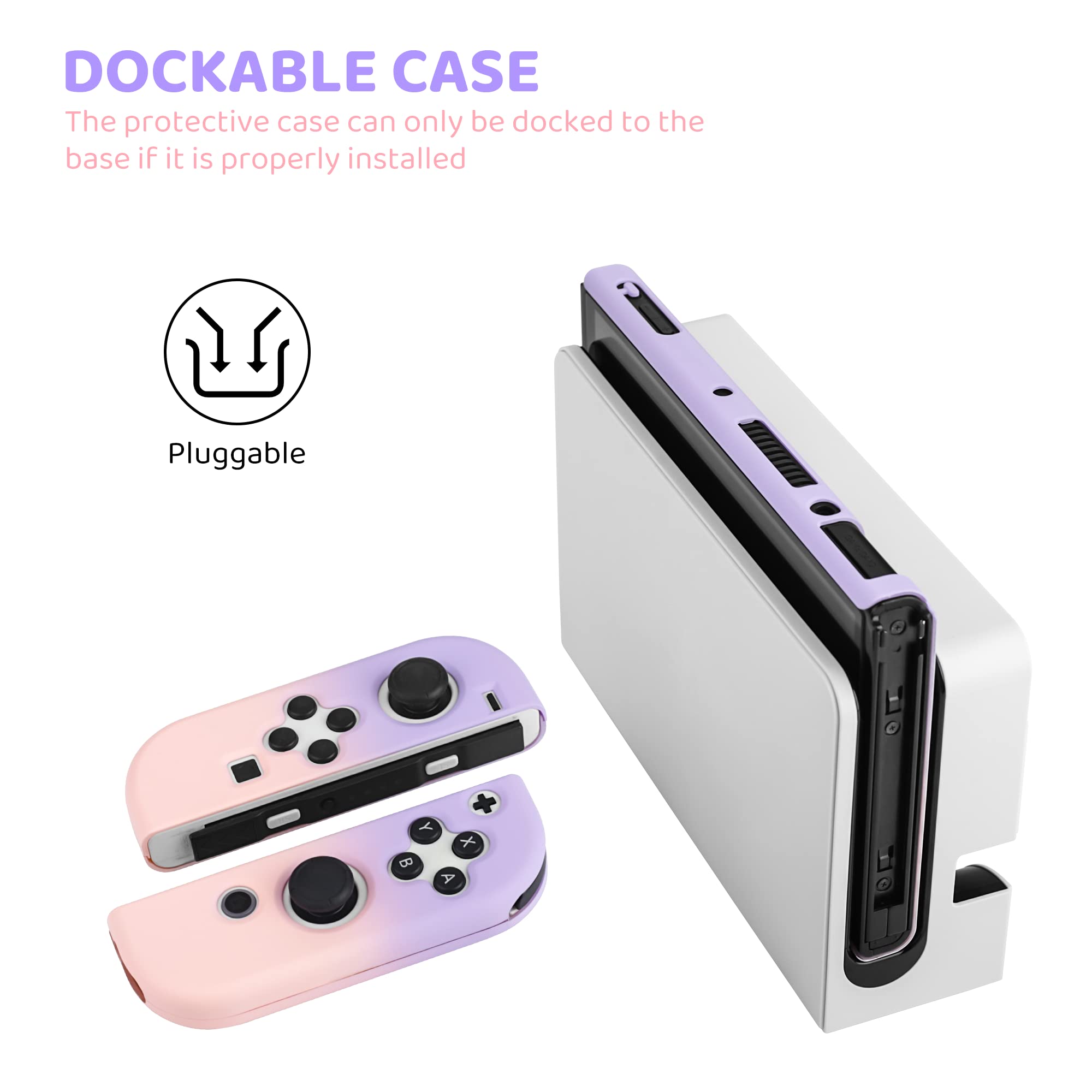 FANPL for Nintendo Switch OLED Case, Dockable Protective Case Cover for Switch OLED and Joy Con Controller with 2 Cat Paw Thumb Grips (Pink & Blue)