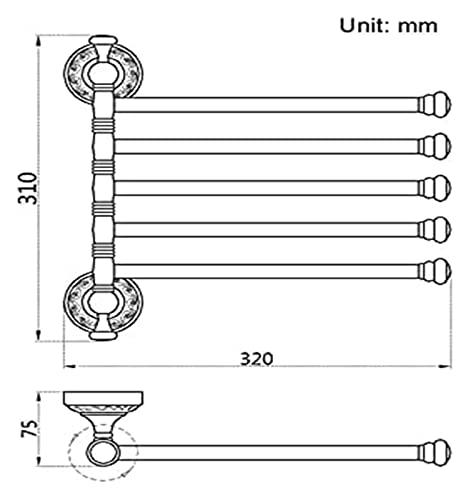 Towel BAR Rack Copper Folding Rotating Towel Bar, Wall Mount Antique Brass 3/4/5 Layer Activities Towel Bar,Hand Towel Holder Bathroom Accessory/4 Bathroom Hardware/4 (Color : 5)