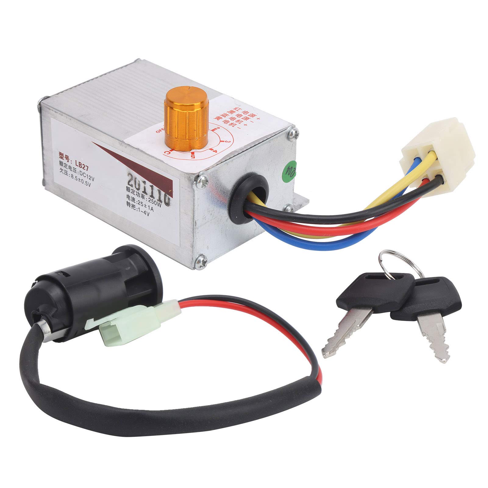 Dilwe Electric Bicycle Controller, 12V 250W Speed Regulator Controller with Electrical Lock Key Set Electric Bicycle Accessories