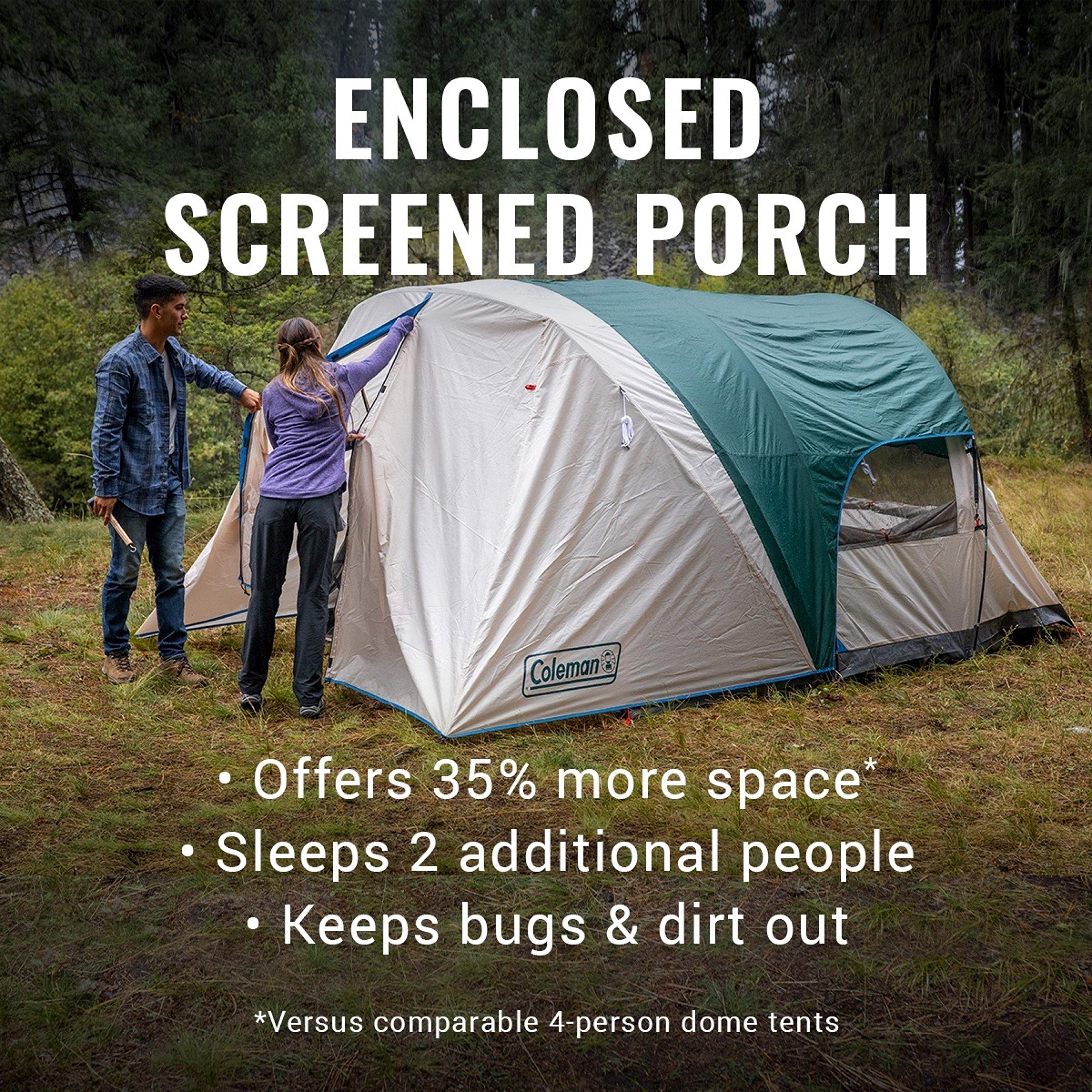 Coleman Cabin Camping Tent with Screened Porch, 4/6 Person Weatherproof Tent with Enclosed Screened Porch Option, Includes Rainfly, Carry Bag, Extra Storage, and 10 Minute Setup