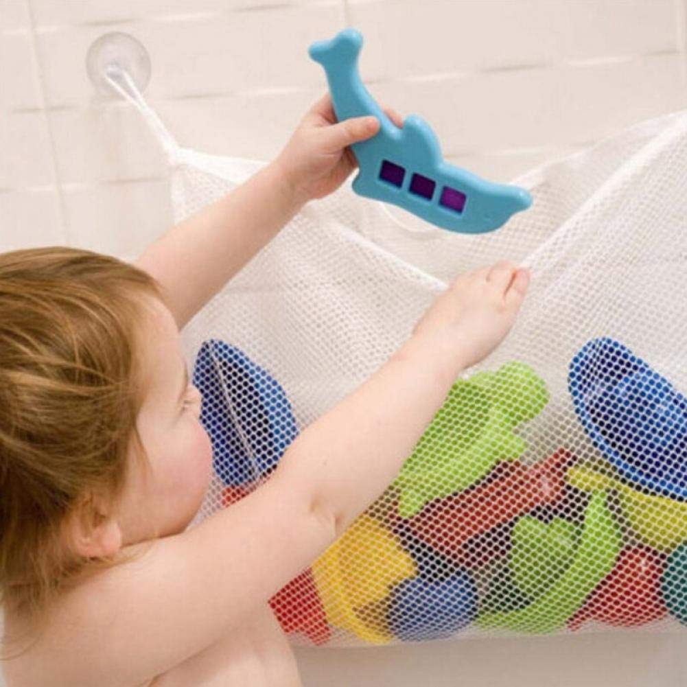 Onsinic 1pc Bath Toy Storage Bag Mesh Basket Baby Bath Tub Toy Storage Net Folding Hanging Organiser for Bathroom, White, 14.17x14.57 inch