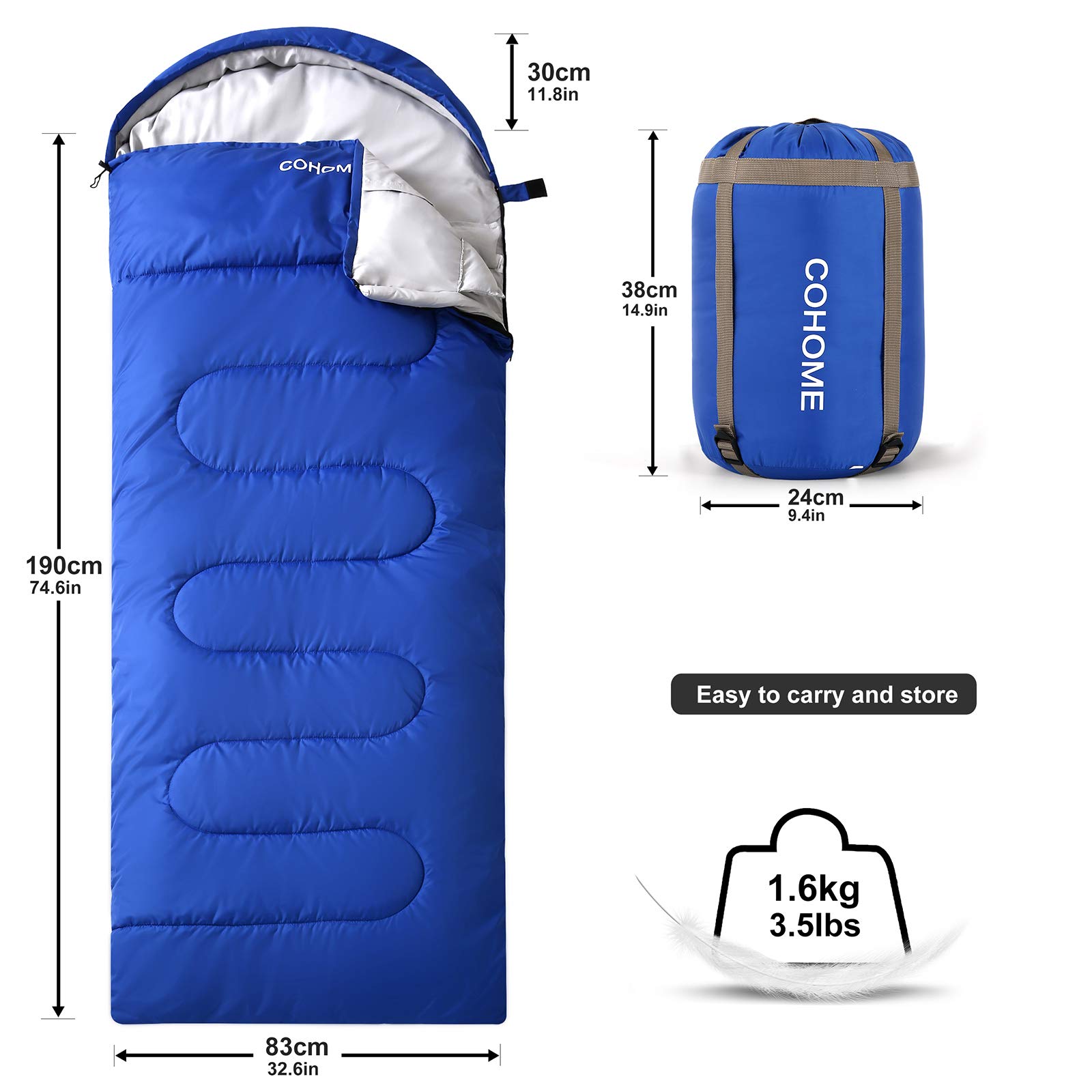 COHOME Sleeping Bag - Adults & Kids (Summer)-Warm and Cold Weather Lightweight Waterproof Camping Backpacking Hiking Outdoor & Indoor Use Bag with Compression Sack.