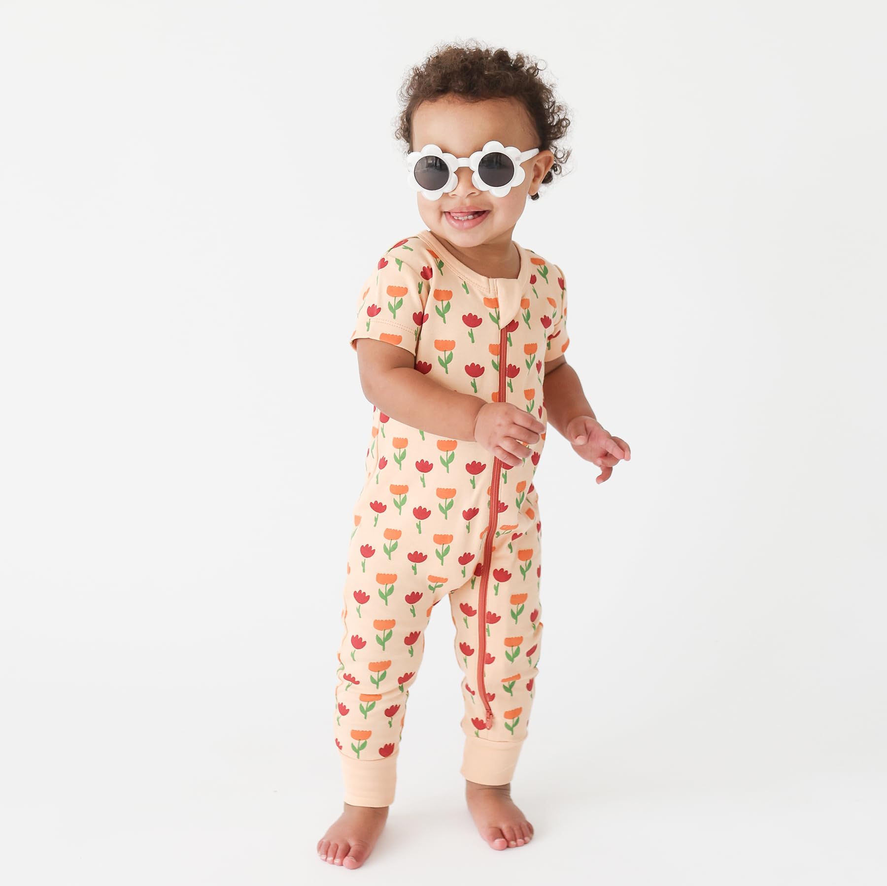 PARADE Organic Signature Print '2-Way' Zip Romper Short Sleeve Citrus 3-6 Months