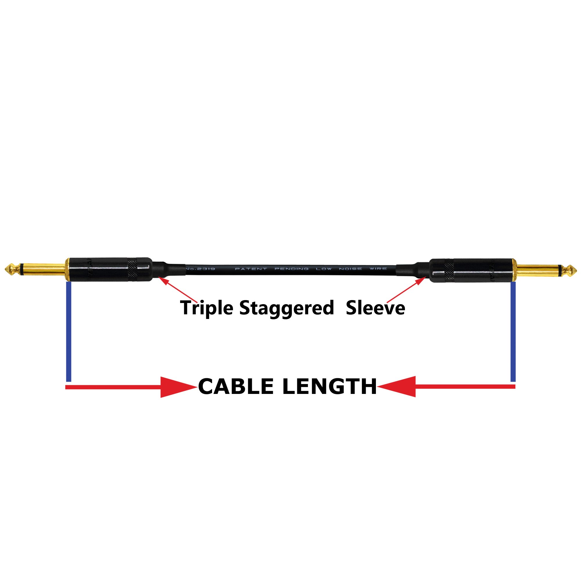 WORLDS BEST CABLES 2 Units - 2 Foot -Pedal, Effects, Patch, Guitar Instrument Cable Custom Made Made Using Mogami 2319 Wire and Neutrik-Rean NYS224BG Gold ¼ inch (6.35mm) TS Plugs