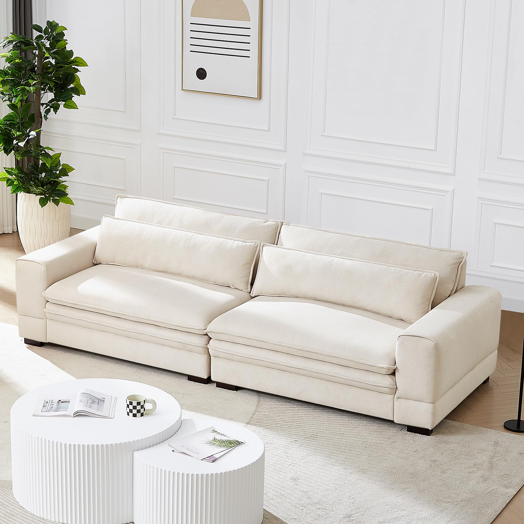 JUSTONE 126" Curved Sofa Modern Curved Couch Living Room, Upholstery Boucle Sofa Couch with 2 Pillows,4-Seat Sofa Couch for Apartment,Living Room (Right-Facing,Light Cream)