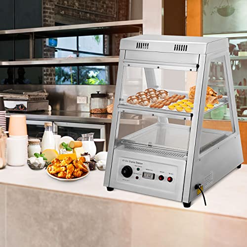 WSSEY Commercial Food Warmer Display, Countertop Pizza Warmers Display Pastry Patty Warmer,Stainless Steel Heated Cabinetsuitable for Restaurants,2-Tier 110V