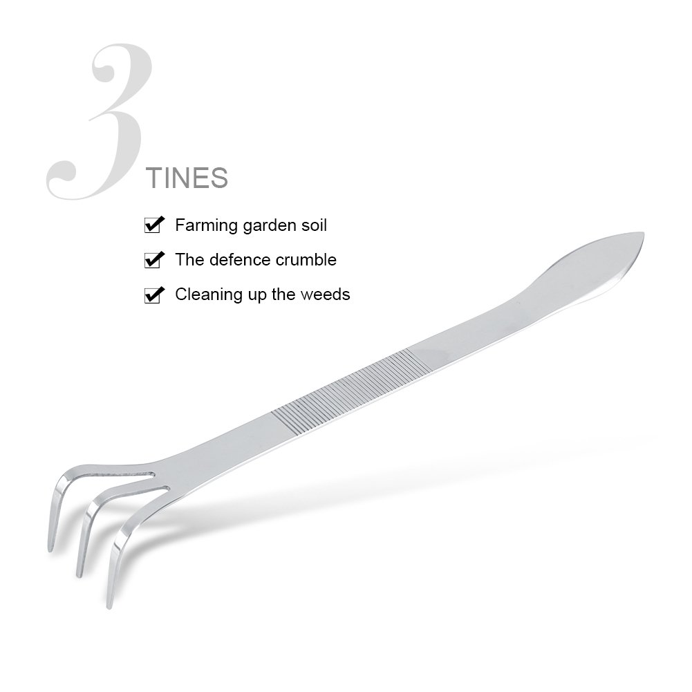 Gardening Rake, 3-Prong Stainless Steel Loosen Soil Root Rake, Gardening Soil Farming Bonsai Tree Tools with Ergonomic Handle