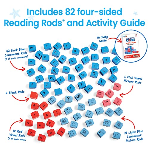 hand2mind Reading Rods Alphabet & Phonemic Awareness, Word Building Activities, Letter Blocks, CVC Words for Kindergarten, Spelling Toys, Reading Tools for Kids, Science of Reading Manipulatives