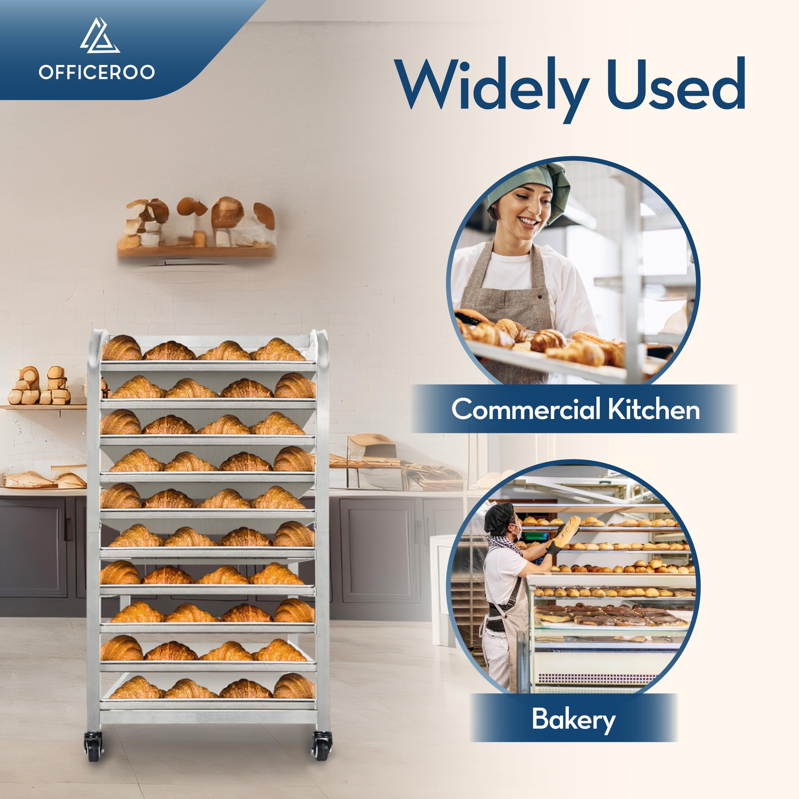 OFFICEROO Bakery Bun Pan Speed Rack - Half Sheet Only, Size Adjusted, Food Trays Cart, for Commercial Baking and Bakers (10 Tiers), Trays Not Included