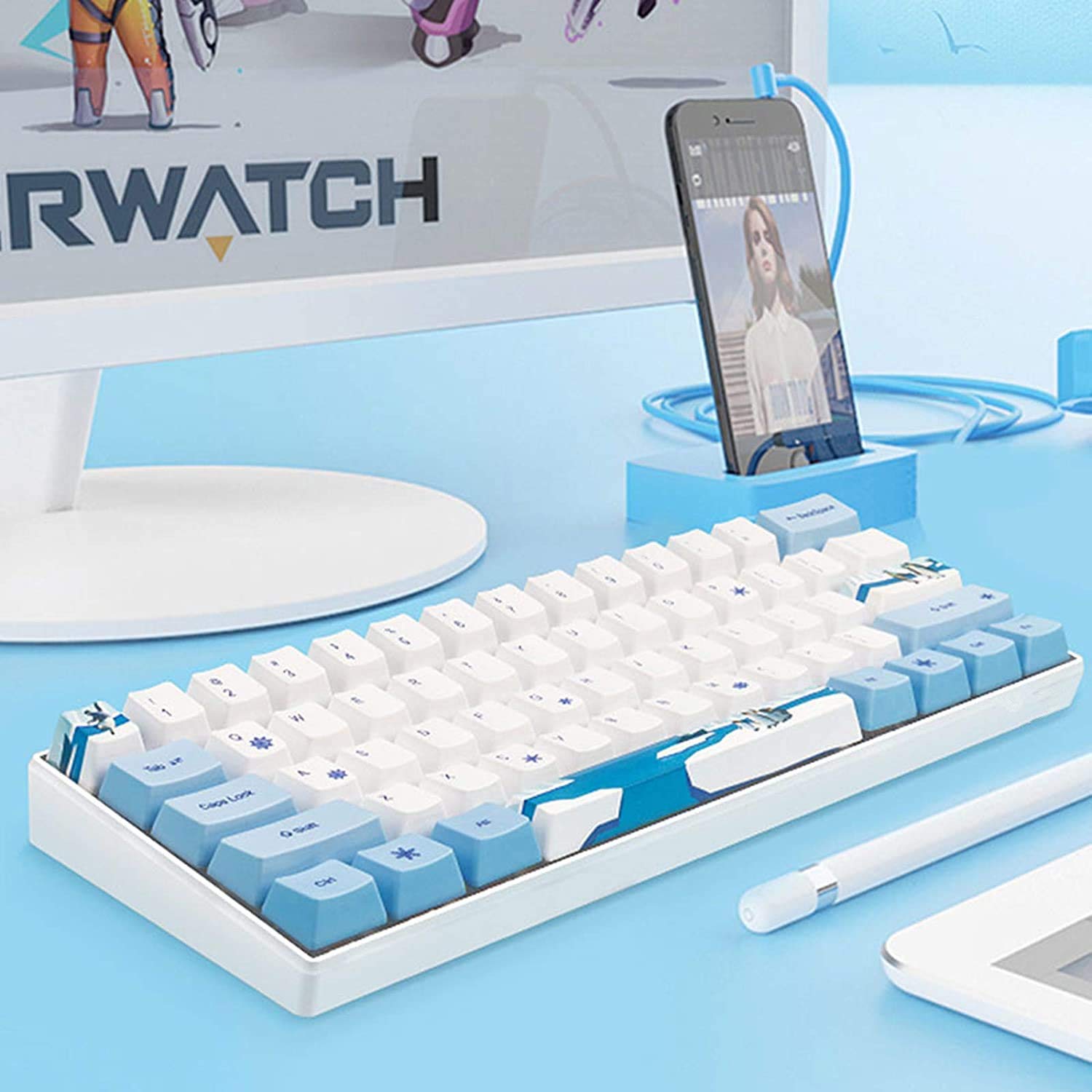 ZMX Blue Penguin 61 Mechanical Keyboard,Hot Swappable 60%Compact Mechanical 5.0Bluetooth/Type-C Wired Dual-Mode RGB Backlit Dye-Sublimation PBT Keycap Gaming Keyboard(Blue Switch)