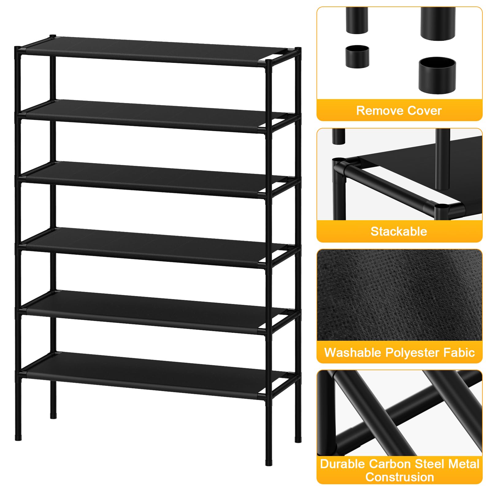 Juturna 3-Tier Shoe Rack Shoe Organizer Shoe Rack for Closet Shoe Organizer for Closet, Black