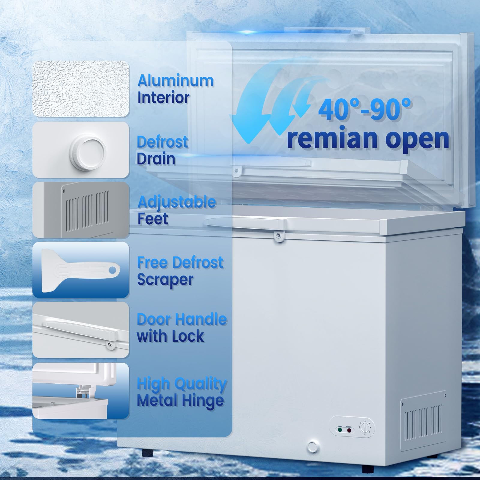 Hipopller 16 Cu.Ft Chest Freezer, with Adjustable 7 Thermostat Removable Basket, Energy Saving Large Capacity Freestanding Top Door White Freezer for Kitchen Restaurant Garage Basement Business