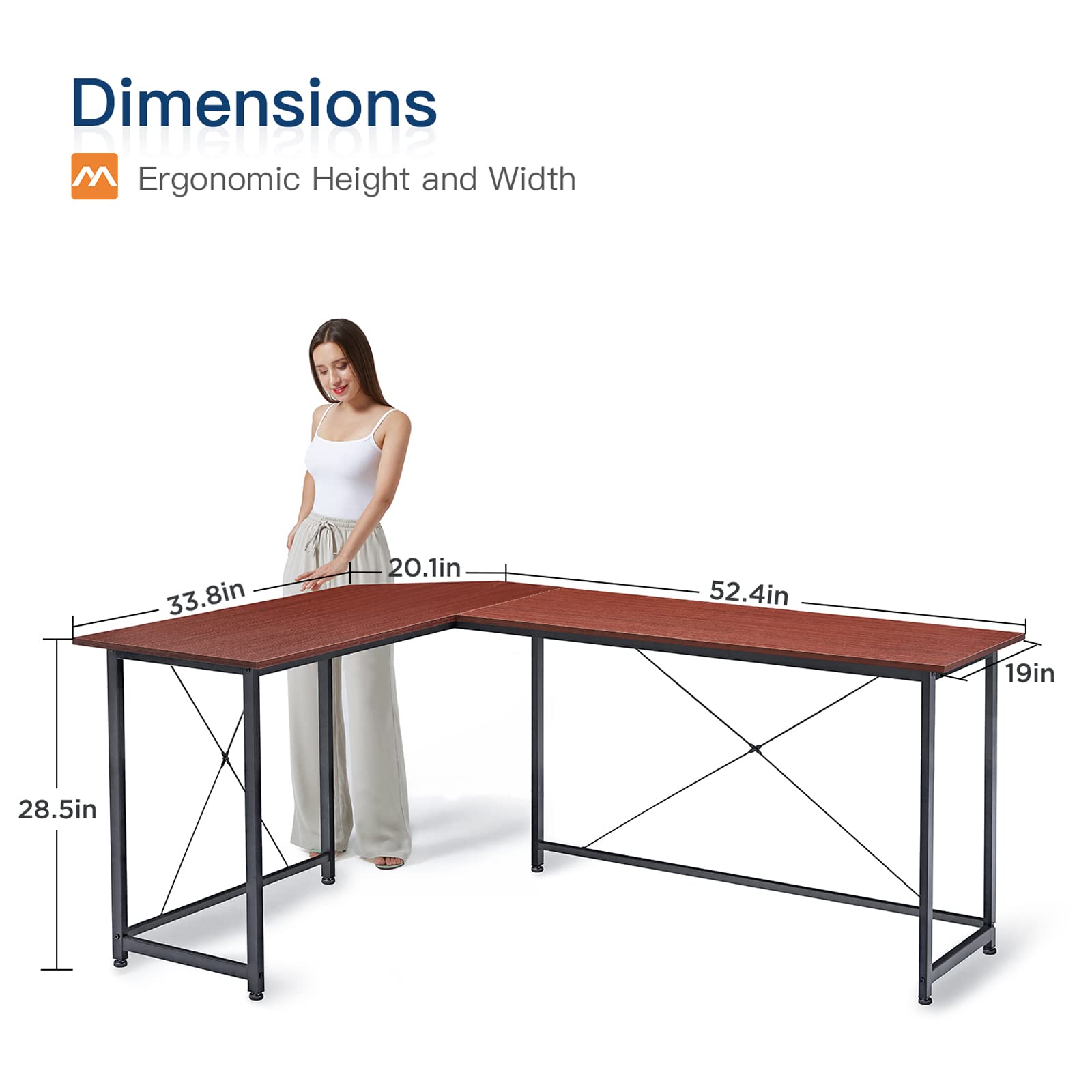 Coleshome 66" L Shaped Gaming Desk, Corner Computer Desk, Sturdy Home Office Computer Table, Writing Desk, Larger Gaming Desk Workstation, Teak