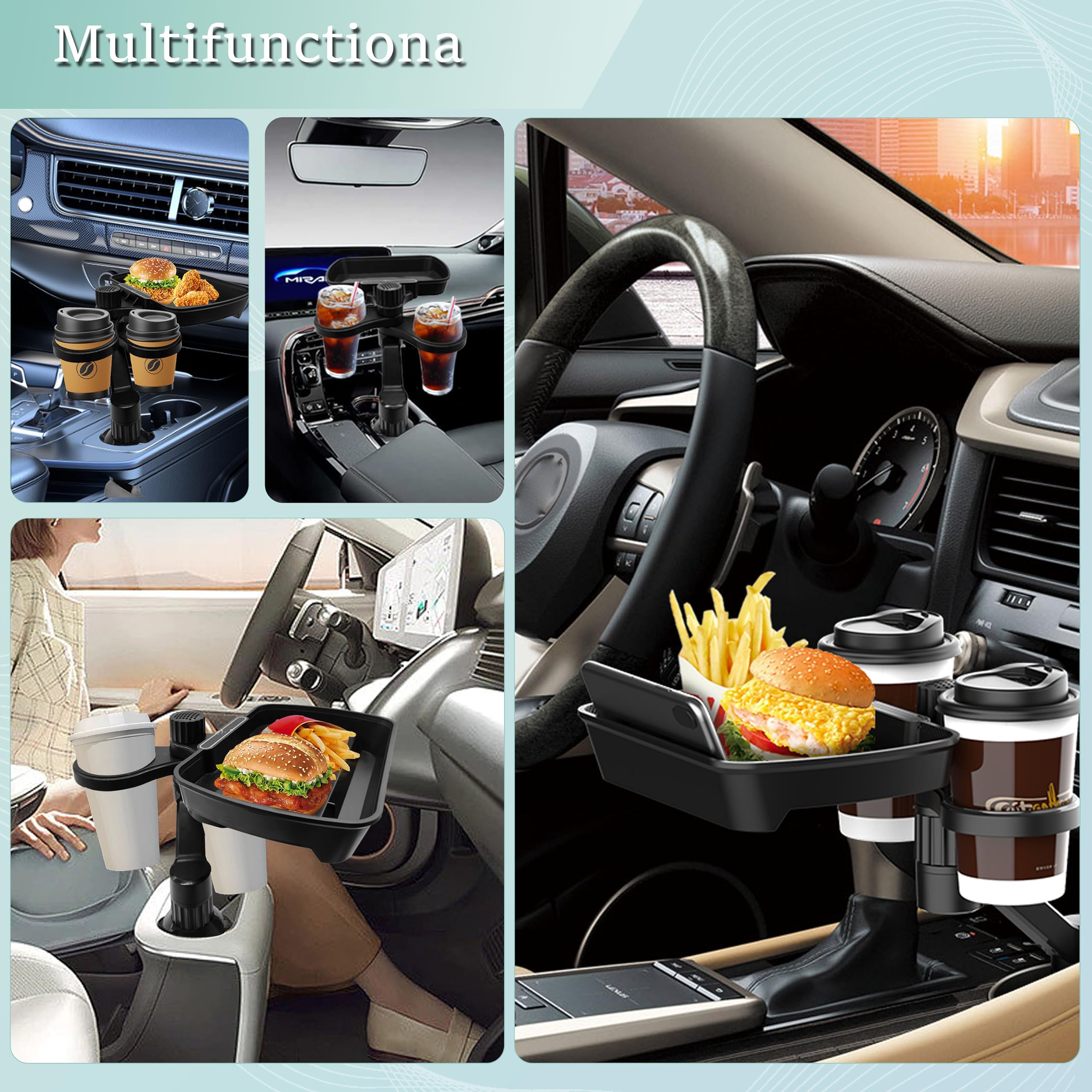 Cup Holder for Car 360°Rotation Adjustable Base Width Cup Holder Expander with Dual Cup Holder, Phone Holder, Detachable Instant Noodle CupHolder-Ashtray CupHolder, Car Travel Essentials