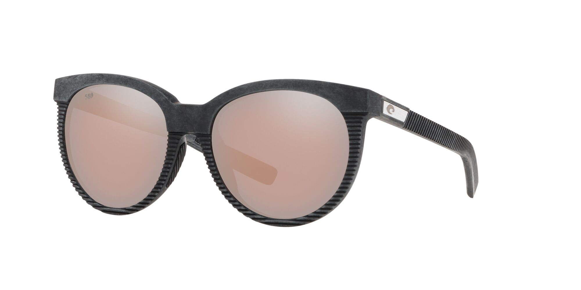 Costa Del Mar Womens Victoria Rectangular Sunglasses, Net Grey/Blue Rubber/Copper Silver Mirrored Polarized-580G, 56 mm