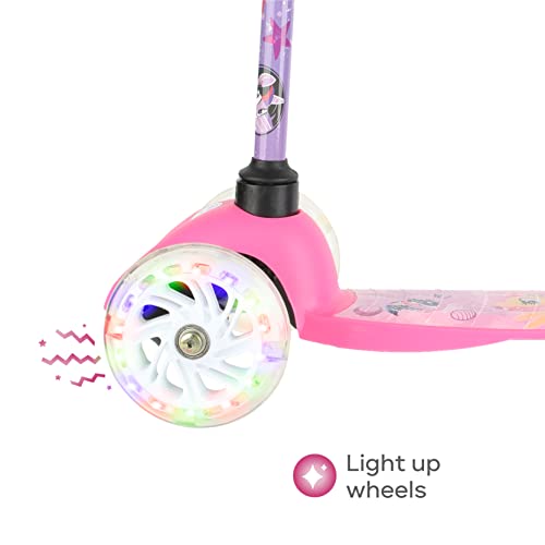 My Little Pony Self Balancing Kick Scooter with Light Up Wheels, Extra Wide Deck, 3 Wheel Platform, Foot Activated Brake, 75 lbs Limit, Kids & Toddlers Girls or Boys, for Ages 3 and Up