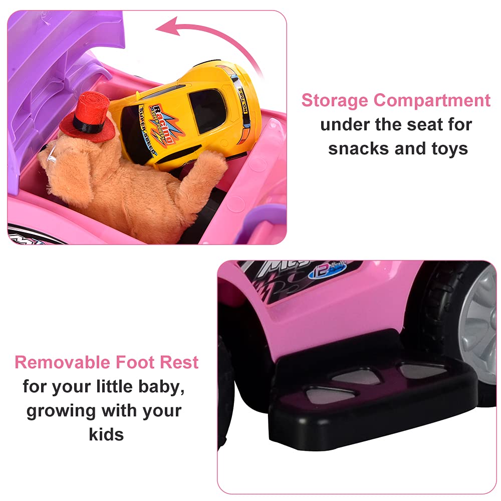 ChromeWheels Push Cars for Toddlers, 3 in 1 Ride on Push Car with Removable Canopy, Ride on Toys Mega Car w/Handle & Horn & Music, Pink