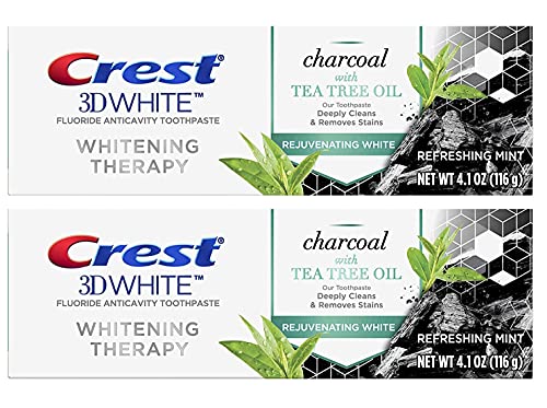 Crest 3D White Whitening Therapy Toothpaste, Charcoal with Tea Tree Oil, Refreshing Mint, 4.1 oz (116g) - 2 Tubes2