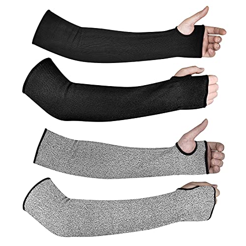 DEYAN Cut Resistant Sleeves, 2 Pairs Level 5 Arm Protection Sleeves with Thumb Hole, 18 inch Extra Long Arm Protectors, Safety Arm Guard for Garden Farm Yard Working, (Black,Grey)
