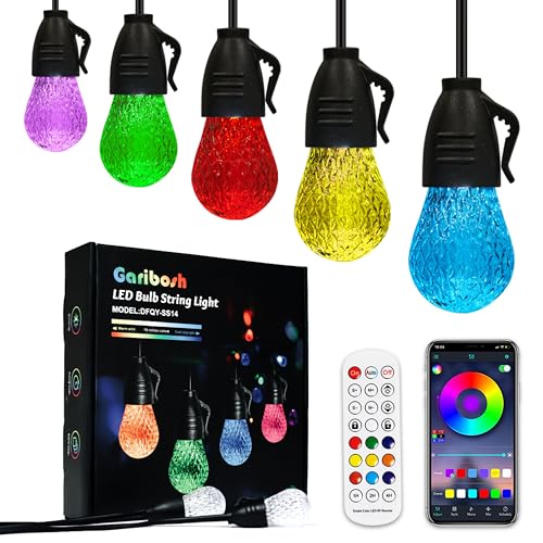 Garibosh 49ft Outdoor Patio String Lights, Led Hanging Lights for Outside, Outside Lights Patio Waterproof House Decor, App Control