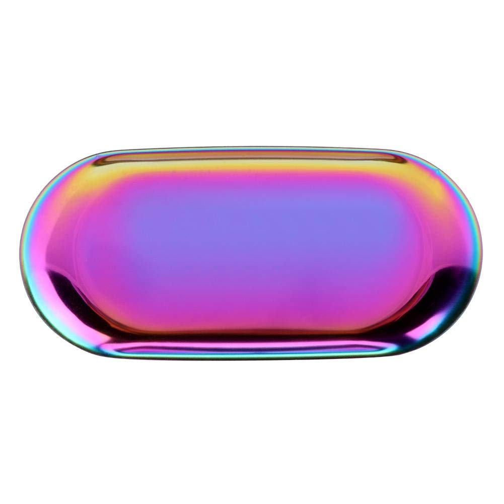 Fdit Nordic Style Storage Tray Cosmetics Jewelry Stainless Steel Cake Plate for Home Kitchen(Rainbow L)