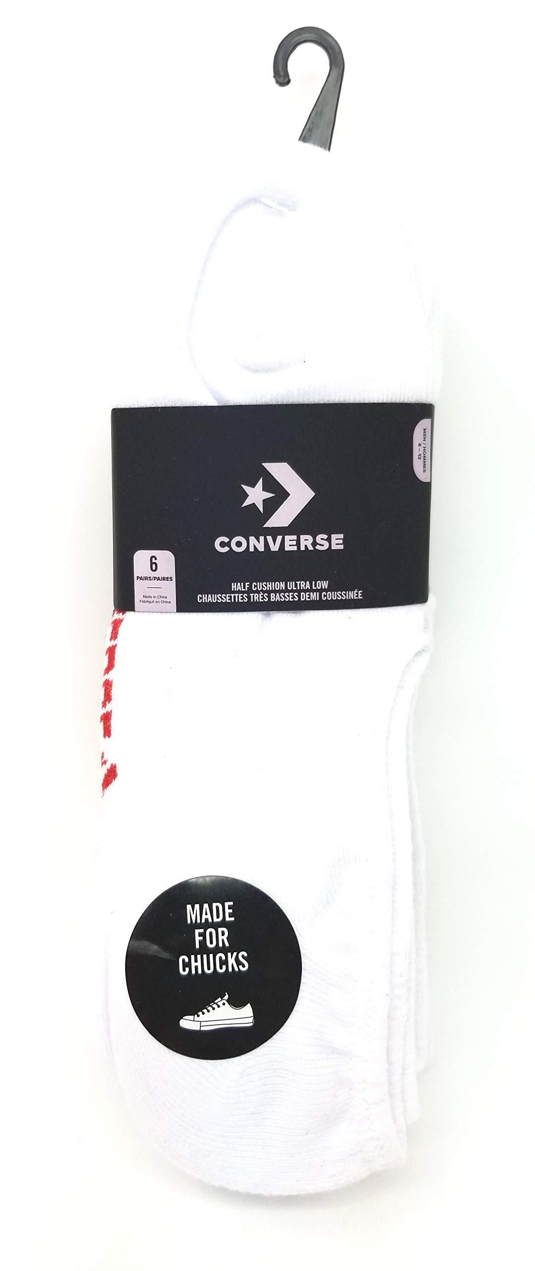 Converse Mens 6 Pack Low Cut Socks No Show Made For Chucks (White), 43994