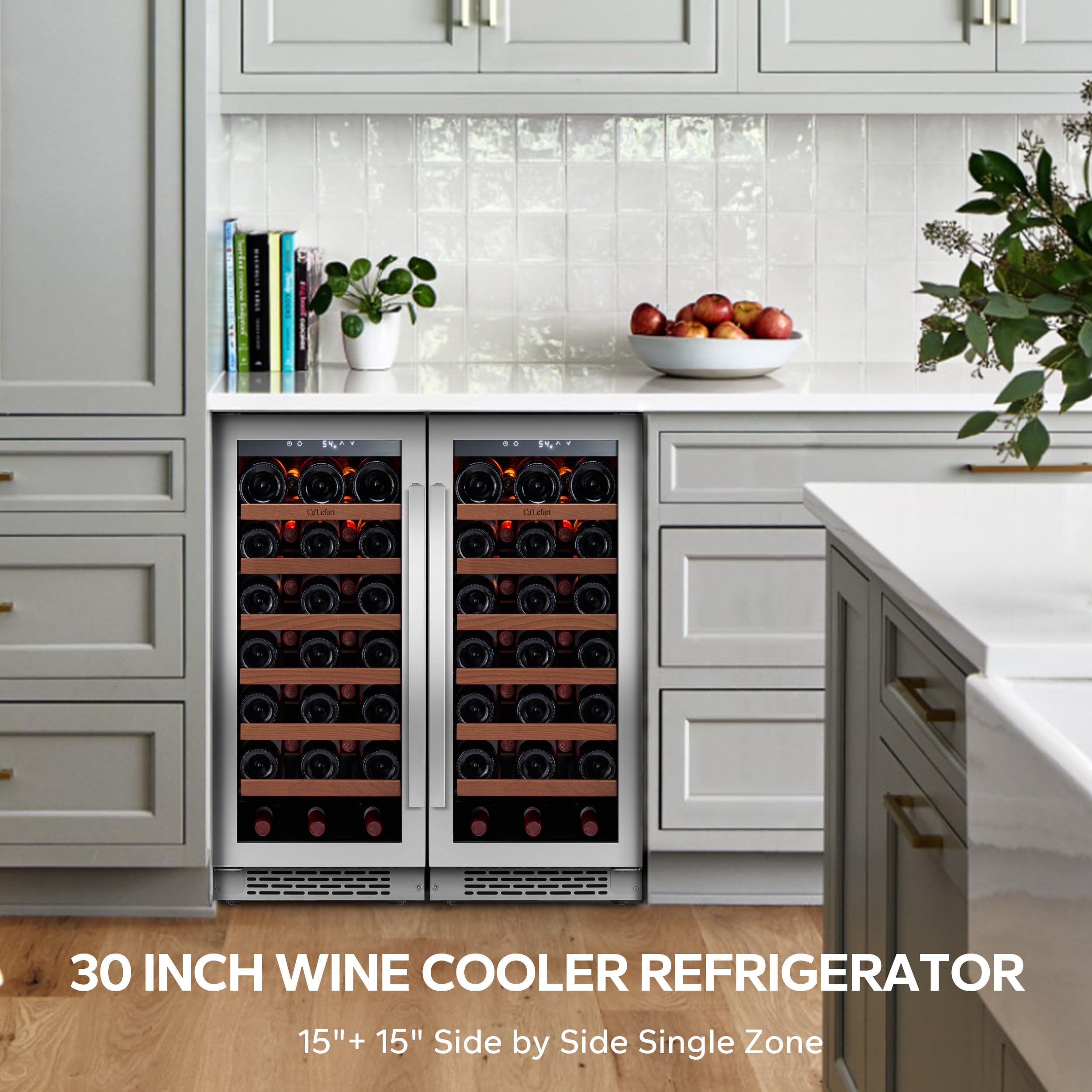 Ca'Lefort 30 Inch Wine Cooler Refrigerator, 15" Single Zone Wine Refrigerator and 15" Single Zone Wine Fridge Chilled Wine, Holds 66 Bottles (Package of two 15")