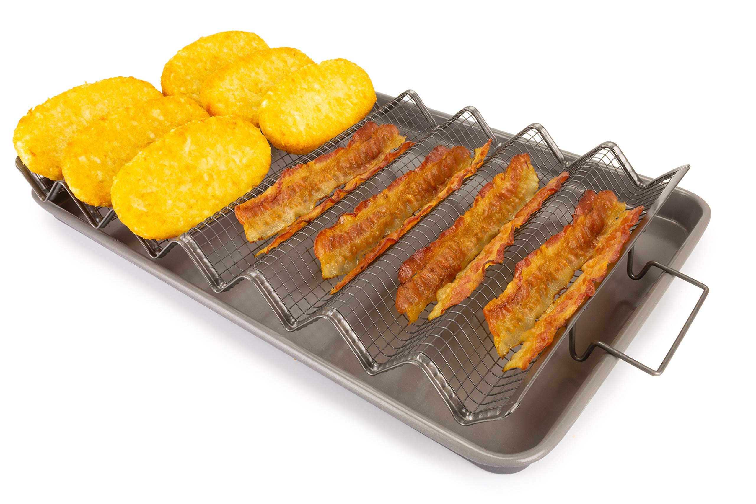 EaZy MealZ Bacon Rack & Tray Set | Specialty Tray and Grease Catcher | Even Cooking | Non-Stick | Healthy Cooking | Durable Material | Customized Cooking Experience (Large, Gray)